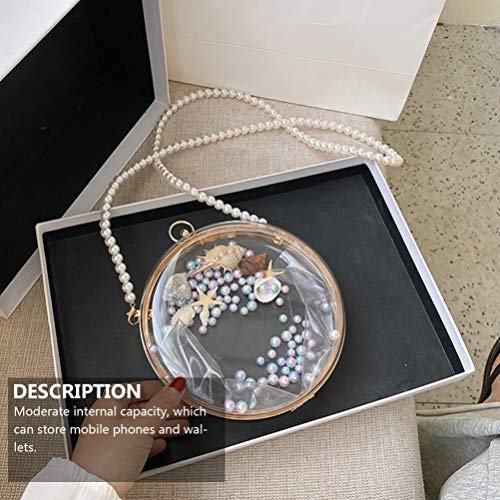 TENDYCOCO Crossbody Bag Clear Acrylic Clutch Transparent Evening Bag Round with Imitation Pearl Chain Strap for Women