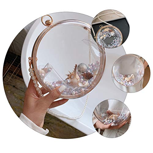 TENDYCOCO Crossbody Bag Clear Acrylic Clutch Transparent Evening Bag Round with Imitation Pearl Chain Strap for Women