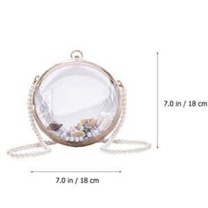 TENDYCOCO Crossbody Bag Clear Acrylic Clutch Transparent Evening Bag Round with Imitation Pearl Chain Strap for Women