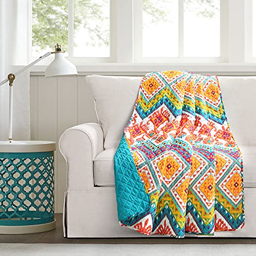 Lush Decor Boho Chevron Reversible Cotton Throw Blanket, 60" x 50", Turquoise