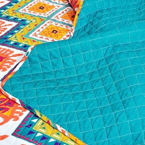 Lush Decor Boho Chevron Reversible Cotton Throw Blanket, 60" x 50", Turquoise