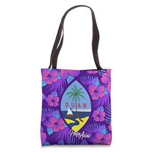 guam chamorro pride hafa adai tropical flower flag tote bag