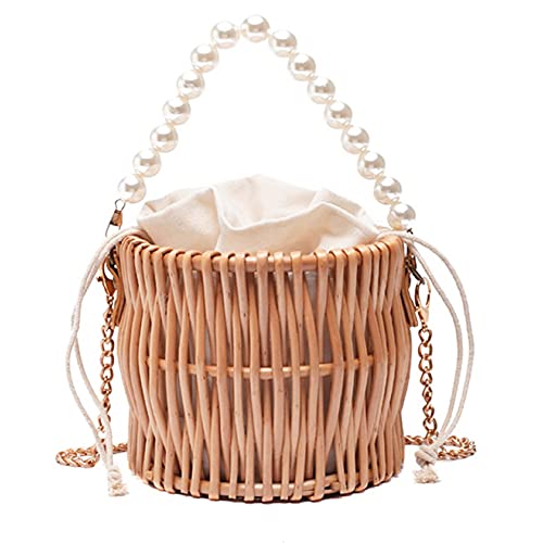 Straw Purse Beach Purse Wicker Bag for Women Beach Straw Bag Rattan Bag Basket Purse Pearl Straw Bag Straw Tote Bamboo Purse Wicker Clutch