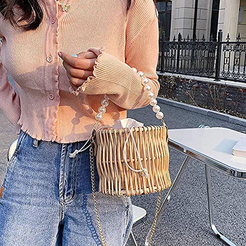 Straw Purse Beach Purse Wicker Bag for Women Beach Straw Bag Rattan Bag Basket Purse Pearl Straw Bag Straw Tote Bamboo Purse Wicker Clutch