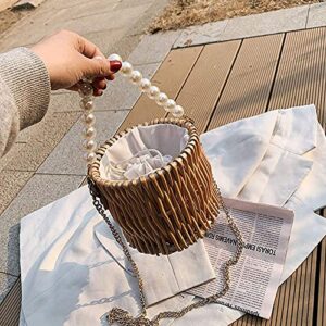 Straw Purse Beach Purse Wicker Bag for Women Beach Straw Bag Rattan Bag Basket Purse Pearl Straw Bag Straw Tote Bamboo Purse Wicker Clutch