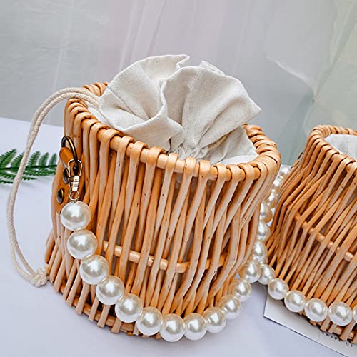 Straw Purse Beach Purse Wicker Bag for Women Beach Straw Bag Rattan Bag Basket Purse Pearl Straw Bag Straw Tote Bamboo Purse Wicker Clutch