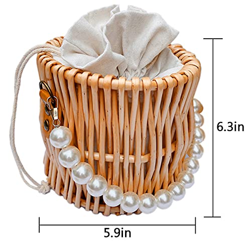 Straw Purse Beach Purse Wicker Bag for Women Beach Straw Bag Rattan Bag Basket Purse Pearl Straw Bag Straw Tote Bamboo Purse Wicker Clutch