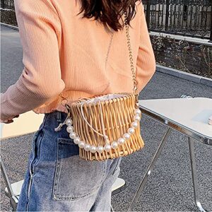 Straw Purse Beach Purse Wicker Bag for Women Beach Straw Bag Rattan Bag Basket Purse Pearl Straw Bag Straw Tote Bamboo Purse Wicker Clutch