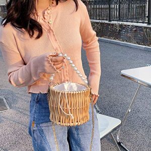 Straw Purse Beach Purse Wicker Bag for Women Beach Straw Bag Rattan Bag Basket Purse Pearl Straw Bag Straw Tote Bamboo Purse Wicker Clutch