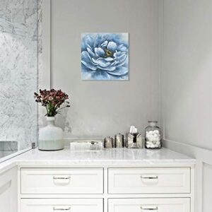 Yidepot Blue Flowers Wall Decor: Peony Wall Art Blue Flower Blossom Floral Pictures Wall Decor Canvas Floral Wall Art Wall Pictures for Living Room Blue with Frame and Easy to Hang (12"x12"x1 Panel)