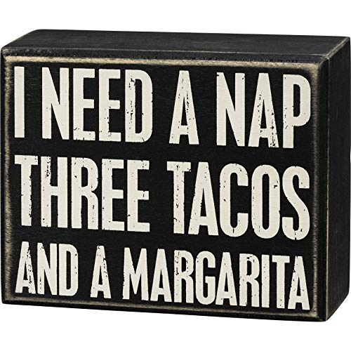 Primitives by Kathy 107431 Box Sign - Three Tacos, 5x4 inches, Black, White