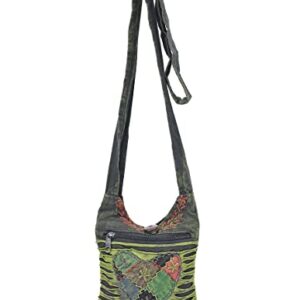 THE COLLECTION ROYAL Dip Dye Cotton Sling Crossbody Shoulder Applique Mini Hobo Bag Green Heart