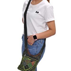 THE COLLECTION ROYAL Dip Dye Cotton Sling Crossbody Shoulder Applique Mini Hobo Bag Green Heart