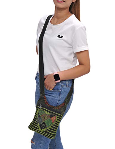 THE COLLECTION ROYAL Dip Dye Cotton Sling Crossbody Shoulder Applique Mini Hobo Bag Green Heart