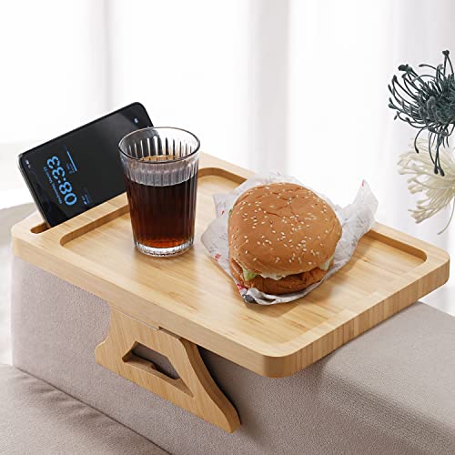 GEHE Couch Arm Table Tray, Bamboo Sofa Arm Tray Table for Couch Arm, Durable & Foldable Sofa Armrest Tray, Armrest Table for Food, Drinks, Snacks, Remote, Control, Phone