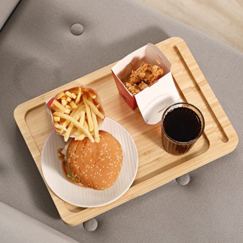 GEHE Couch Arm Table Tray, Bamboo Sofa Arm Tray Table for Couch Arm, Durable & Foldable Sofa Armrest Tray, Armrest Table for Food, Drinks, Snacks, Remote, Control, Phone