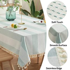 AmHoo Stitching Tassel Tablecloth Striped Table Cloth Rectangle Cotton Linen Dust-Proof Table Cover for Kitchen Dinning 54 x 86 Inch Teal