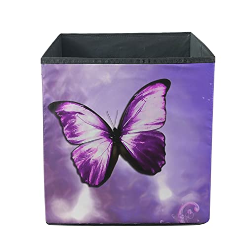 AFPANQZ Purple Butterfly Storage Bins Storage Cubes, 13x13x13 Collapsible Storage Boxes Containers Organizer Baskets for Nursery Office Closet Shelf