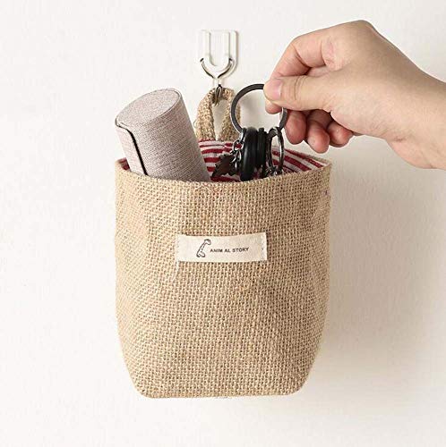 MIAO JIN 6Pcs Mini Hanging Storage Bag, Cotton Linen Wall-Hanging Storage Basket Desktop Storage Collapsible Decor Bin Bag for Wall Door Closet (Stripe,Dot)