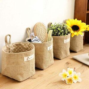 MIAO JIN 6Pcs Mini Hanging Storage Bag, Cotton Linen Wall-Hanging Storage Basket Desktop Storage Collapsible Decor Bin Bag for Wall Door Closet (Stripe,Dot)