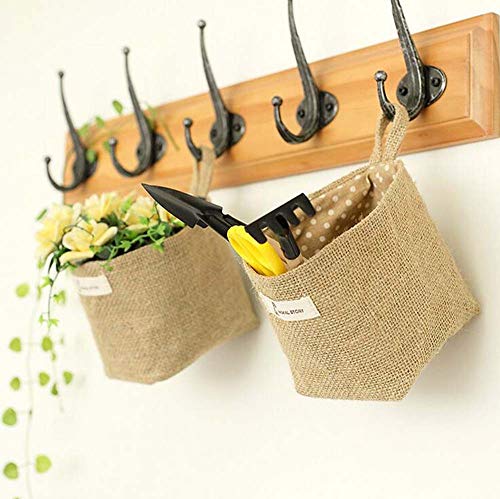 MIAO JIN 6Pcs Mini Hanging Storage Bag, Cotton Linen Wall-Hanging Storage Basket Desktop Storage Collapsible Decor Bin Bag for Wall Door Closet (Stripe,Dot)