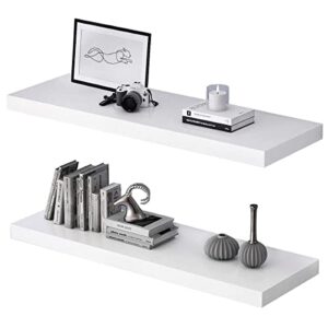 RANK Floating Shelves 2 Pack Modern Display Wall Shelf for Bedroom, Bathroom, Living Room and Kitchen, Deeper Than Others (White, 35.5" L x 11.5" D x2 T)