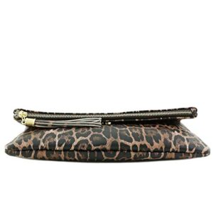 FashionPuzzle Tassel Accent Flapover Clutch Purse with Chain Strap (Leopard Brown)