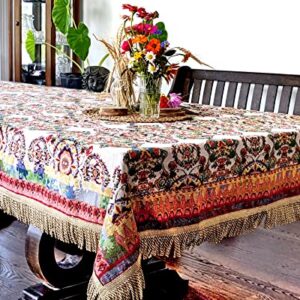 Tache Elegant Ornate Ivory Colorful Paisley Square Tapestry Table Cloth with Tassels, 35x35