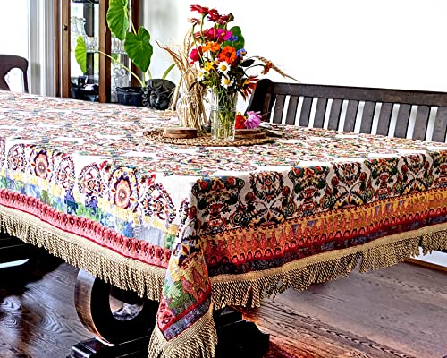 Tache Elegant Ornate Ivory Colorful Paisley Square Tapestry Table Cloth with Tassels, 35x35