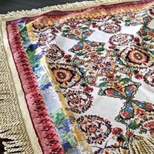 Tache Elegant Ornate Ivory Colorful Paisley Square Tapestry Table Cloth with Tassels, 35x35