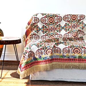 Tache Elegant Ornate Ivory Colorful Paisley Square Tapestry Table Cloth with Tassels, 35x35