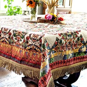 Tache Elegant Ornate Ivory Colorful Paisley Square Tapestry Table Cloth with Tassels, 35x35