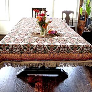 Tache Elegant Ornate Ivory Colorful Paisley Square Tapestry Table Cloth with Tassels, 35x35