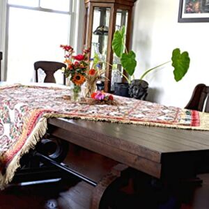 Tache Elegant Ornate Ivory Colorful Paisley Square Tapestry Table Cloth with Tassels, 35x35