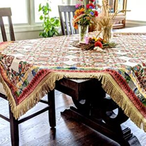 Tache Elegant Ornate Ivory Colorful Paisley Square Tapestry Table Cloth with Tassels, 35x35