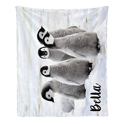 CUXWEOT Custom Blanket with Name Personalized Penguin Soft Fleece Throw Blanket for Gifts (50 X 60 inches)