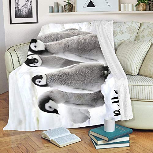 CUXWEOT Custom Blanket with Name Personalized Penguin Soft Fleece Throw Blanket for Gifts (50 X 60 inches)