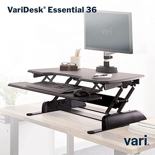 Vari - VariDesk Essential 36 - Two-Tier Standing Desk Converter for Monitor & Accessories - Height Adjustable Sit Stand Desk - Fully Assembled Monitor Riser for Home Office - 36" Wide, Black