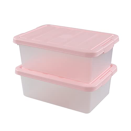 Vcansay 14 Quart Plastic Storage Box, Lidded Storage Bins, 2 Packs