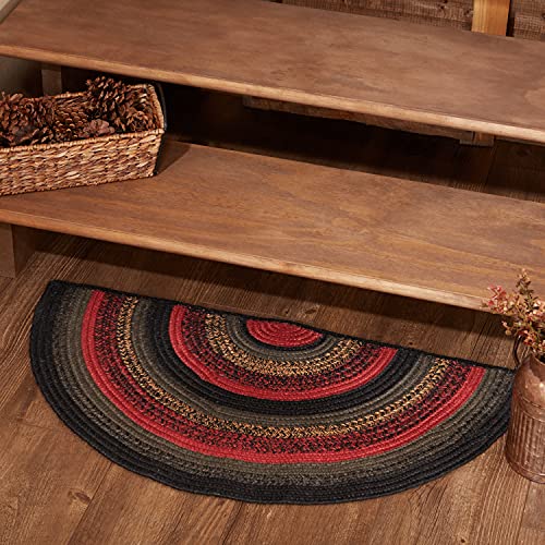 VHC Brands Cumberland Rustic Jute Rug Natural Fibers Dyed Jute Area-Rug for Entryway Kitchen Dining Living Room Floor Cover Non Slip Floor Mat, Half Circle with Pad 16.5x33