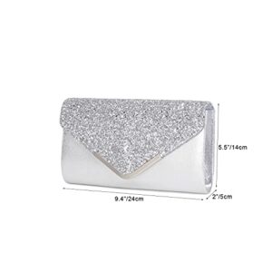 LAM GALLERY Sparkling Evening Clutch Handbag Bling Wedding Bride Purse Glitter Chain Shoulder Crossbody Bag - Silver