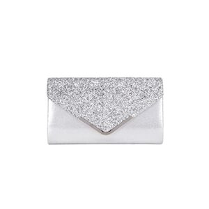 LAM GALLERY Sparkling Evening Clutch Handbag Bling Wedding Bride Purse Glitter Chain Shoulder Crossbody Bag - Silver