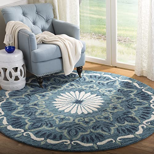 Safavieh Novelty Collection 3' Round Blue/Ivory NOV602M Handmade Boho Premium Wool Entryway Foyer Living Room Bedroom Kitchen Area Rug