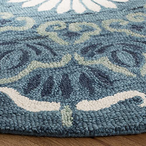 Safavieh Novelty Collection 3' Round Blue/Ivory NOV602M Handmade Boho Premium Wool Entryway Foyer Living Room Bedroom Kitchen Area Rug