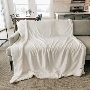 graced soft luxuries throw blanket sherpa fleece minky microfiber reversible soft throw (ivory, xl throw 60″ x 80″)