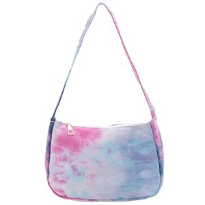 patopo ladies tie-dye canvas shoulder bag for women zipper closure fashion clutch bags purses and handbag underarm bags blue