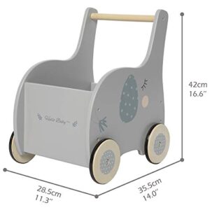 Grey Elephant-2-in-1 Baby Learning Walker Wooden Strollers - Toddler Baby Push Walker Toys with Wheels for Girls Boys 1-3 Years Old, Wagon Toy Walkers Sturdy Construction