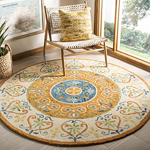 Safavieh Novelty Collection 3' x 3' Round Rust/Ivory NOV601P Handmade Boho Premium Wool Entryway Foyer Living Room Bedroom Kitchen Area Rug