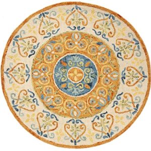 Safavieh Novelty Collection 3' x 3' Round Rust/Ivory NOV601P Handmade Boho Premium Wool Entryway Foyer Living Room Bedroom Kitchen Area Rug