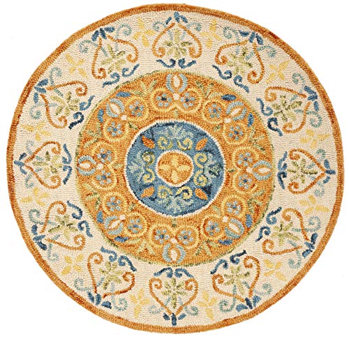 Safavieh Novelty Collection 3' x 3' Round Rust/Ivory NOV601P Handmade Boho Premium Wool Entryway Foyer Living Room Bedroom Kitchen Area Rug